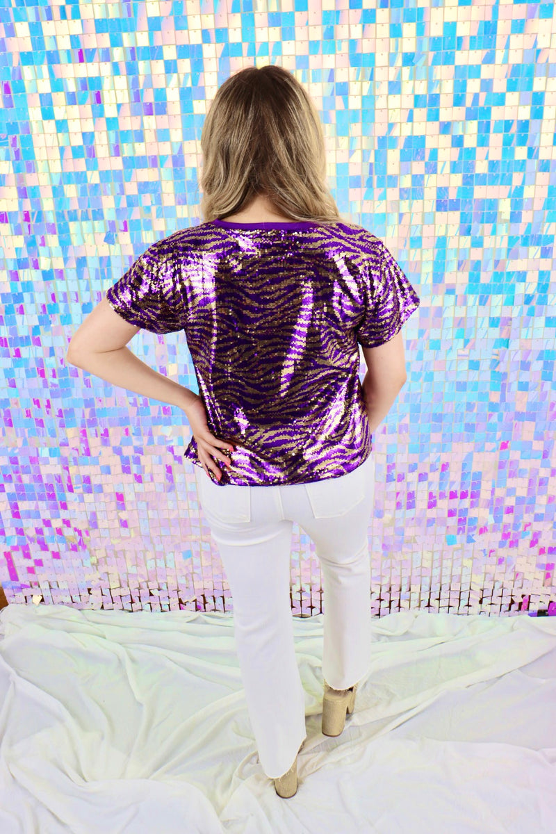 Diane Sequin Purple Gold Tiger Stripe Top (S-XXL) – NOLA BOO