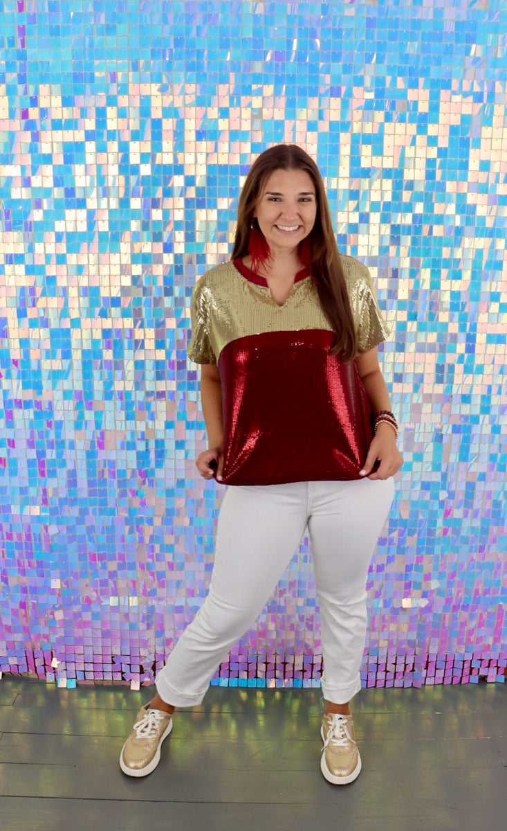 Diane Sequin Top in Garnet and Gold – NOLA BOO