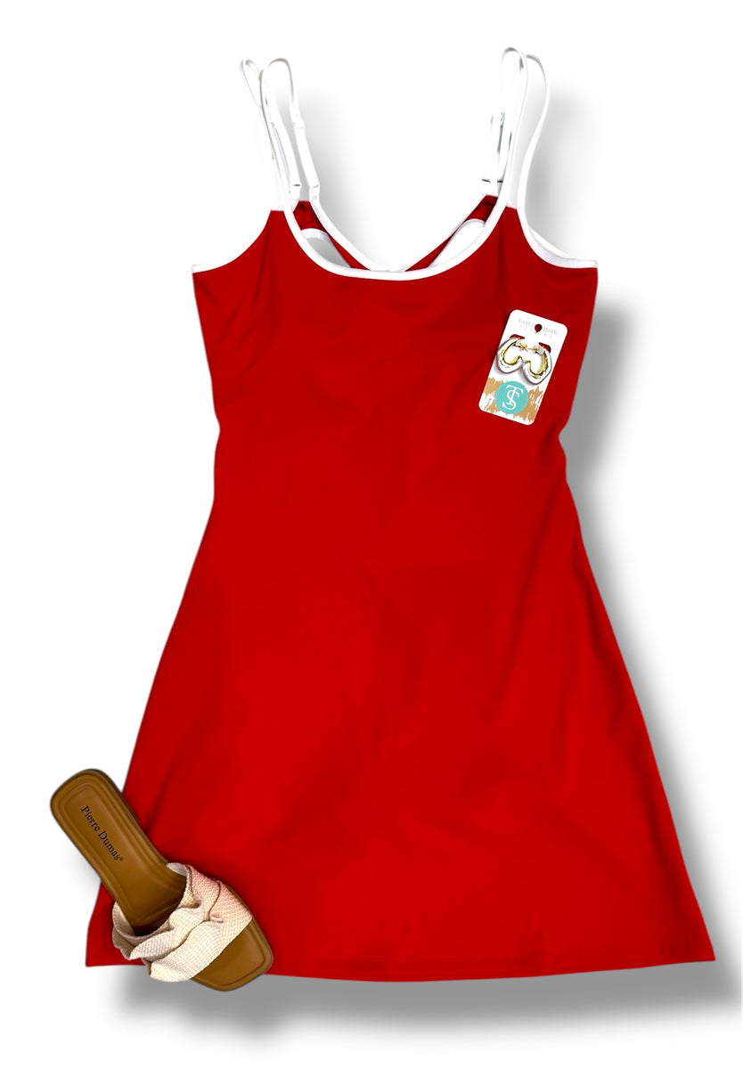 Red Hot Athletic Dress With Criss Cross Straps – NOLA BOO