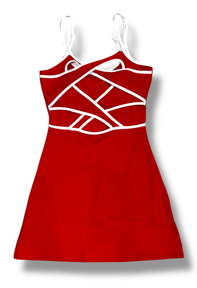 Red Hot Athletic Dress With Criss Cross Straps – NOLA BOO
