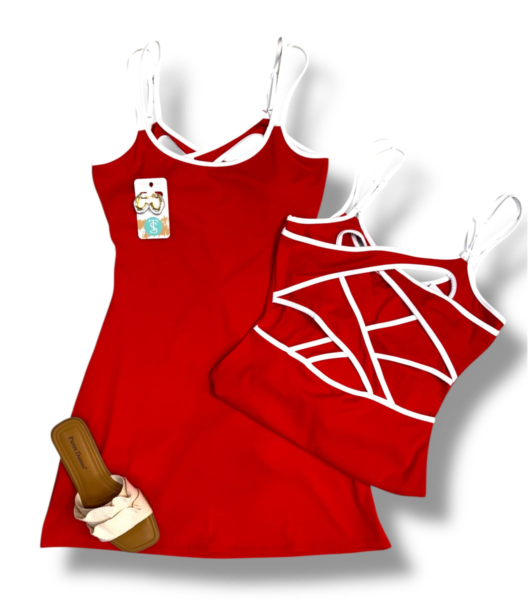 Red Hot Athletic Dress With Criss Cross Straps – NOLA BOO