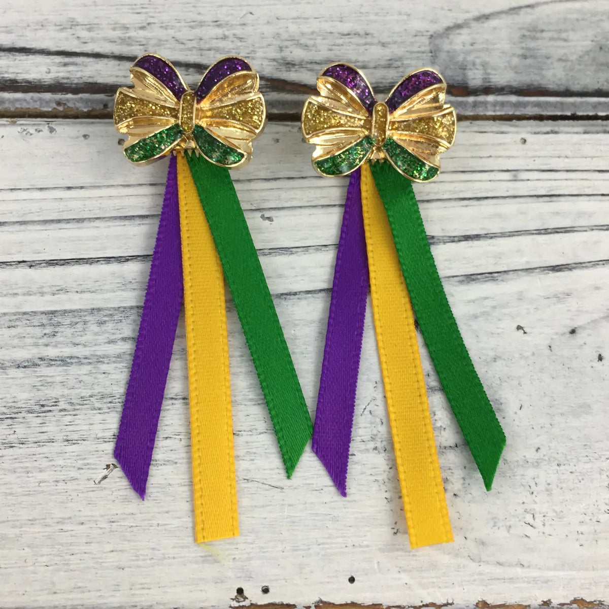 Mardi Gras Bow With Ribbon Earrings – NOLA BOO